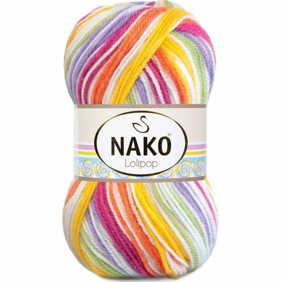Пряжа Nako LOLIPOP 80432 оранж/фиолет/желтый (5 мотков)