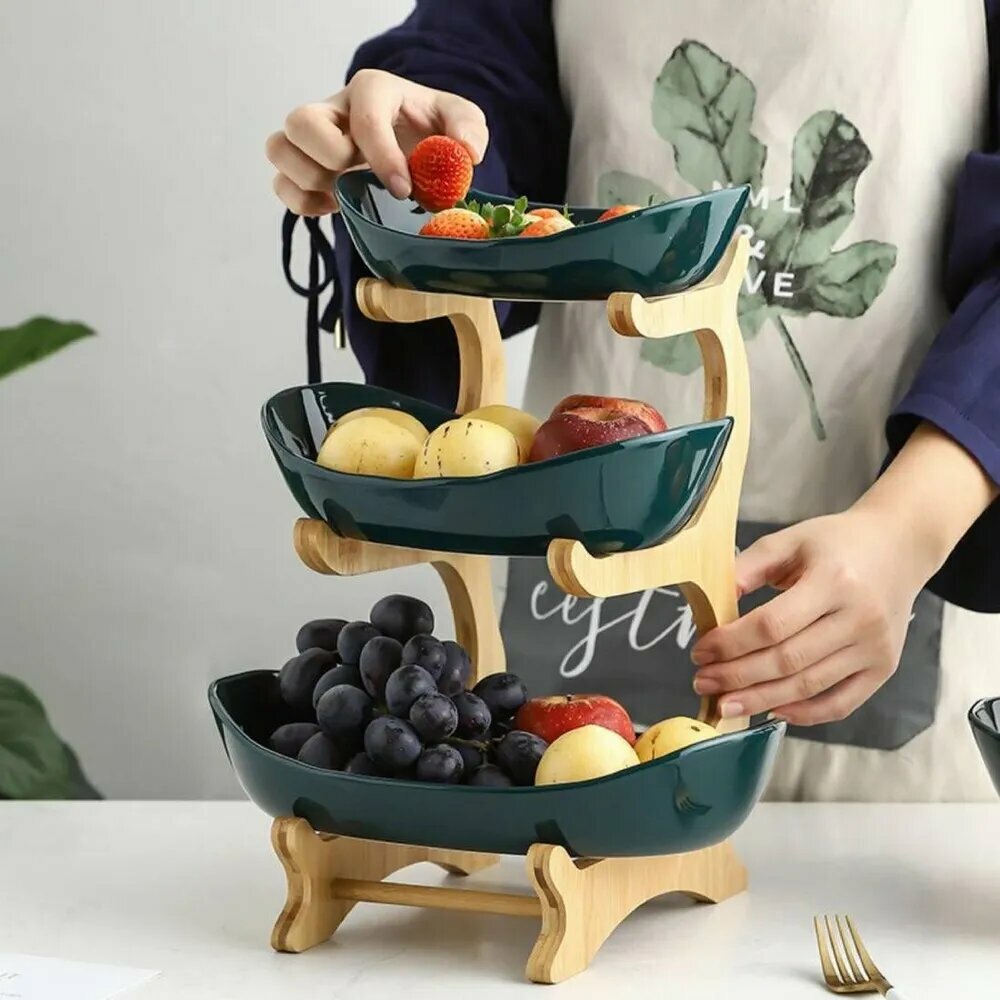 Фруктовница, 1 шт, Фруктовница, Зеленый,1,3D-эффект, Бамбук, Зеленый, SF1611820289 YZ