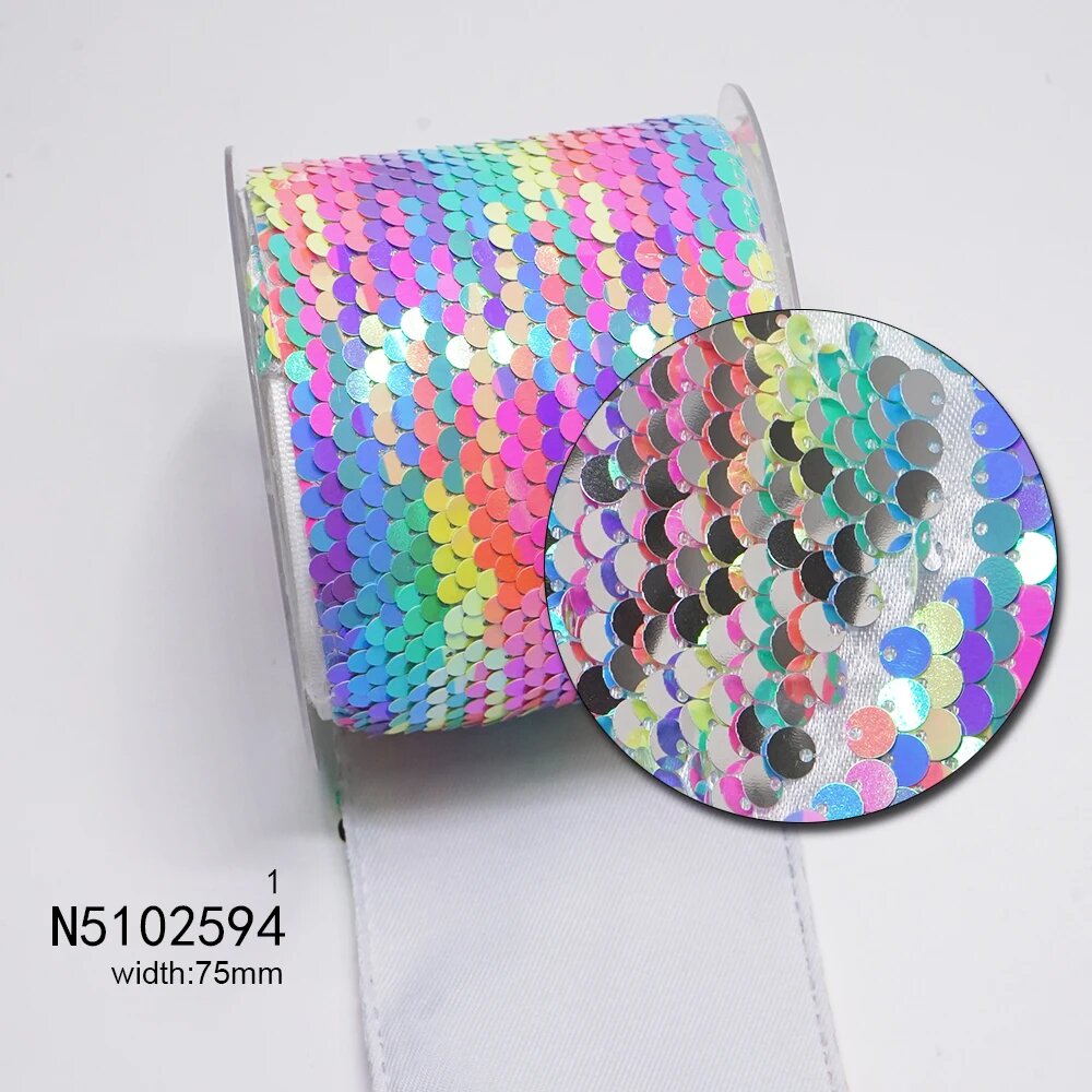 Двойная цветная блестящая лента Top Ribbon 5 ярдов Серебряный, N5102594, 75mm 5yards