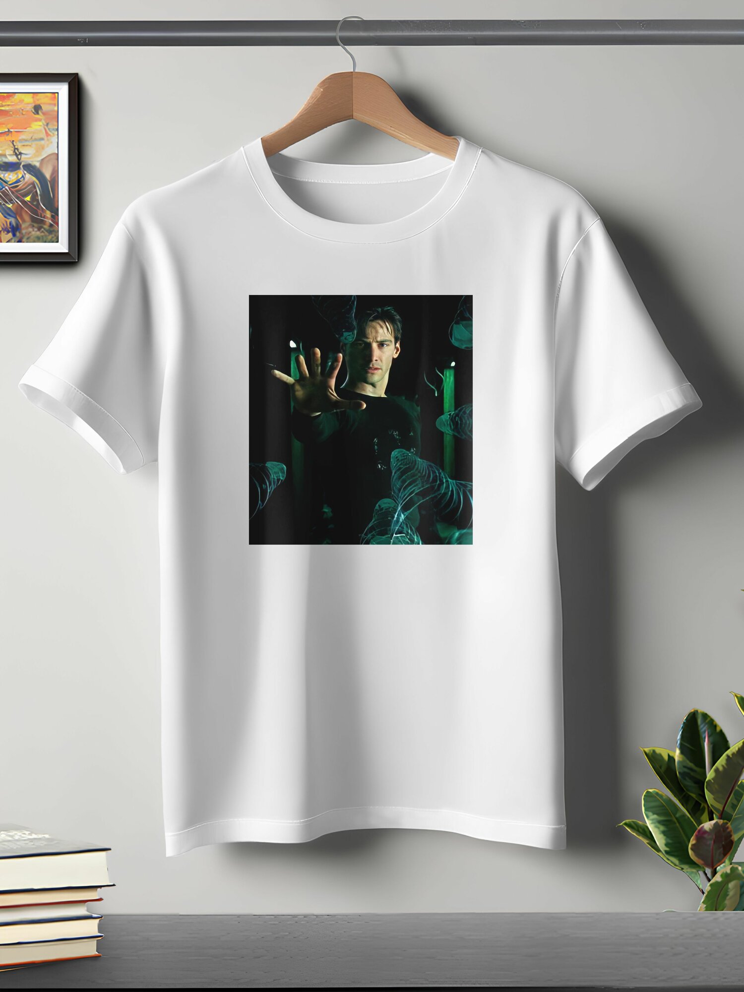 Футболка ONEQ унисекс 40-42 (XXS) размер с принтом Матрица, белая