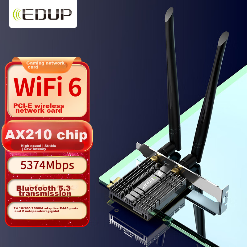 EDUP EP-9651 Pro AX210 Dual-Band 5G Wireless WiFi Receiver, Desktop Computer Built-In WIFI6 Wireless Network Card, 5374M + Bluetooth 5.3 Two-In