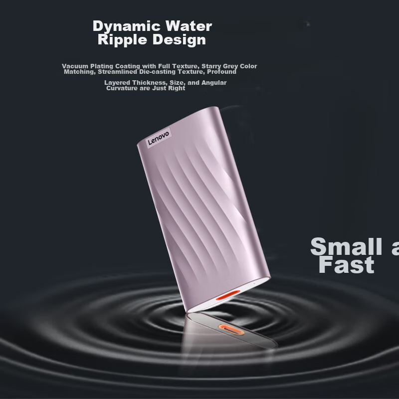 Lenovo 512GB Portable Solid State Drive (PSSD) PS6 Type-C USB 3.1 Direct Connection for Phones, Computers, And Laptops, Transfer Speed 550MB/s, Slim Lithium Pink