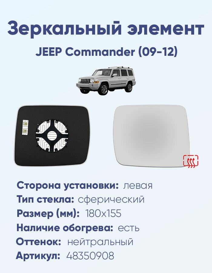 Зеркальный элемент левый JEEP Commander (09-12) сфера нейтральный с обогревом