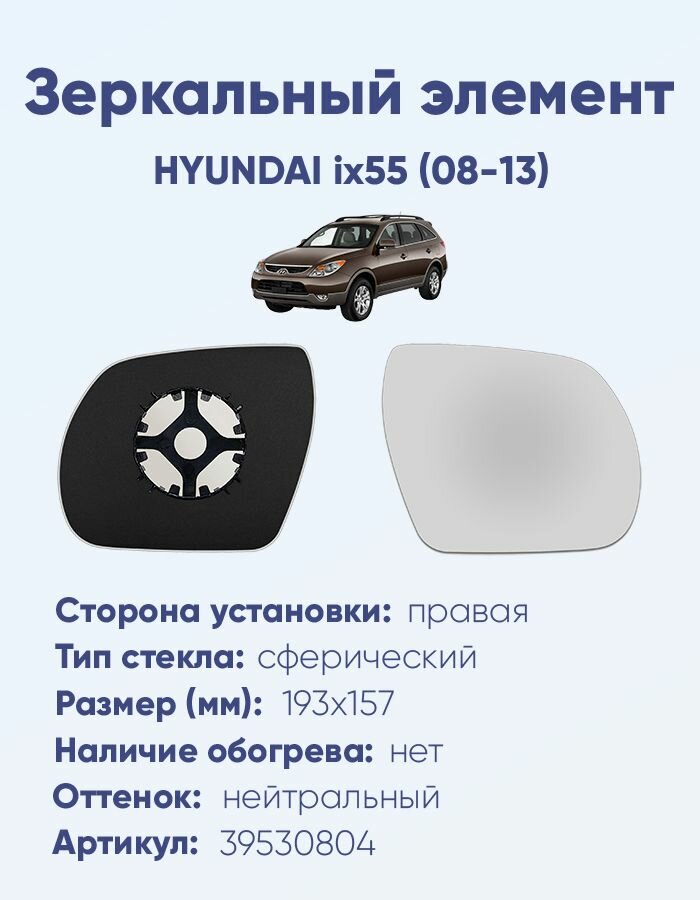 Зеркальный элемент правый HYUNDAI ix55 (08-13) сфера нейтральный без обогрева