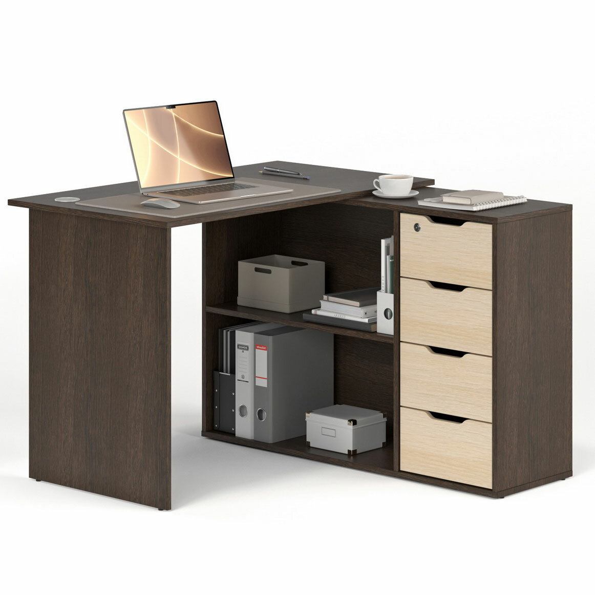Угловой письменный стол 007093П (цвет: венге, дуб молочный)