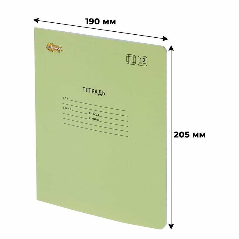 Тетрадь школьная Комус Класс №1 School зеленая А5 12 листов в крупную клетку 10 штук в упаковке, 1266657