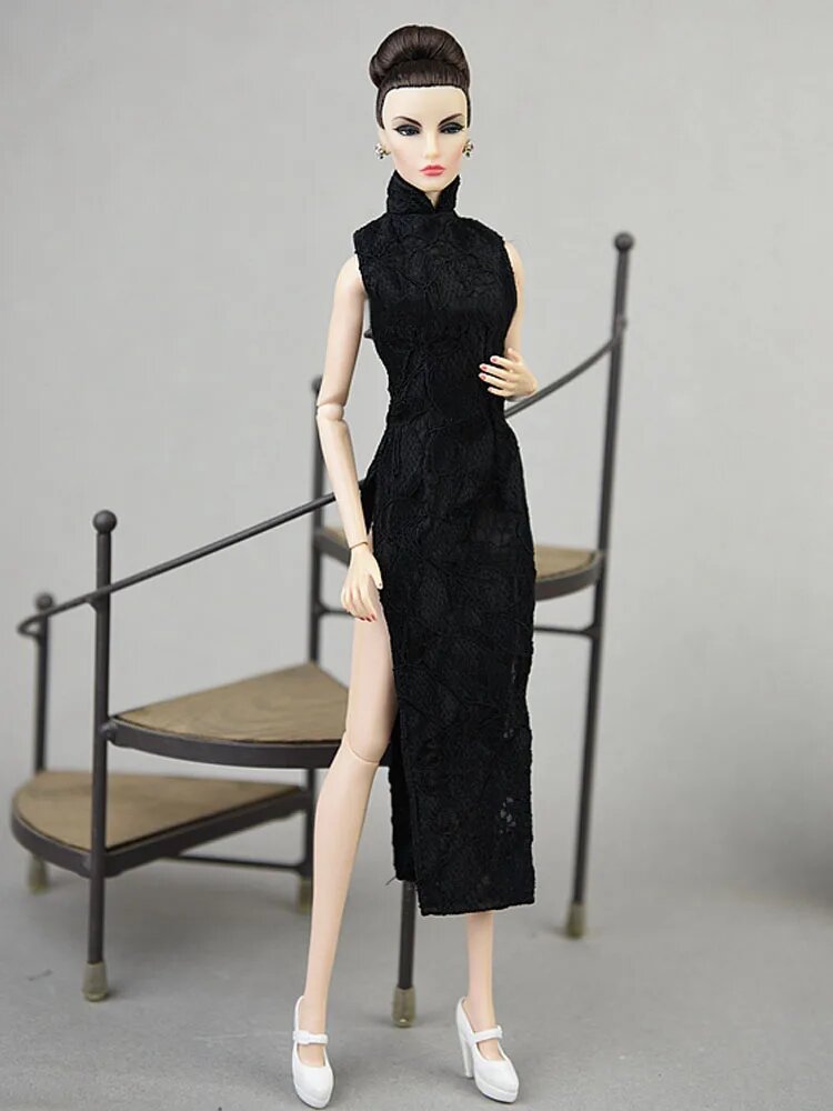 Черное кружевное платье Qipao для куклы 1/6, No.3 dress