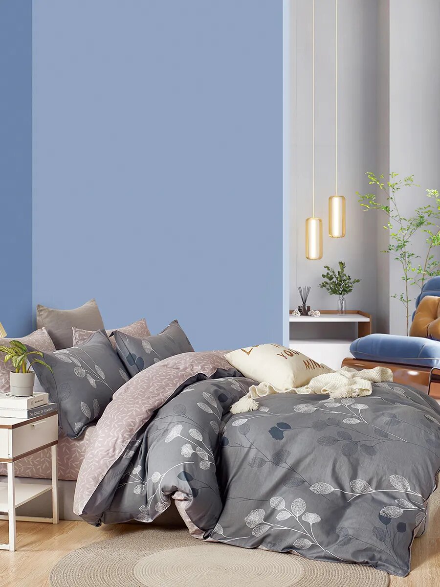 Постельное белье Евро с 2 наволочками, хлопковый сатин