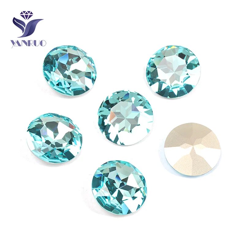 Стразы YANRUO круглые 27 мм, Aquamarine, изумрудный