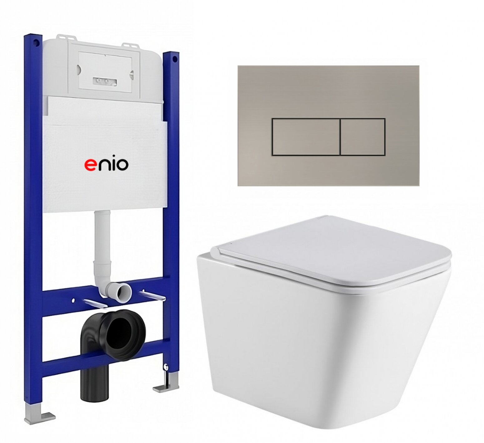 Комплект 3 в 1 инсталляция Enio Tecnico 50 EN8050050 + Подвесной унитаз WeltWasser Gelbach 043 GL-WT + кнопка матовая нержавеющая сталь Rettangolo