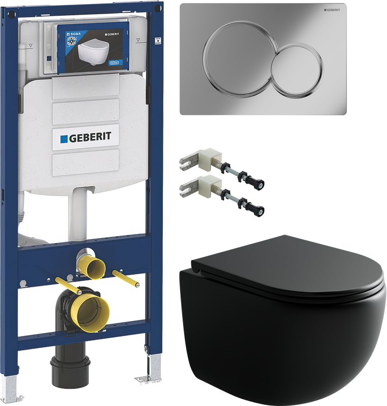 Комплект Унитаз подвесной Ceramicanova UP Rimless CN4007MB черный матовый + Инсталляция Geberit Duofix UP 320 111.300.00.5 + Кнопка Sigma 01 115.770.21.5 хром + Крепления 111.815.00.1 к стене