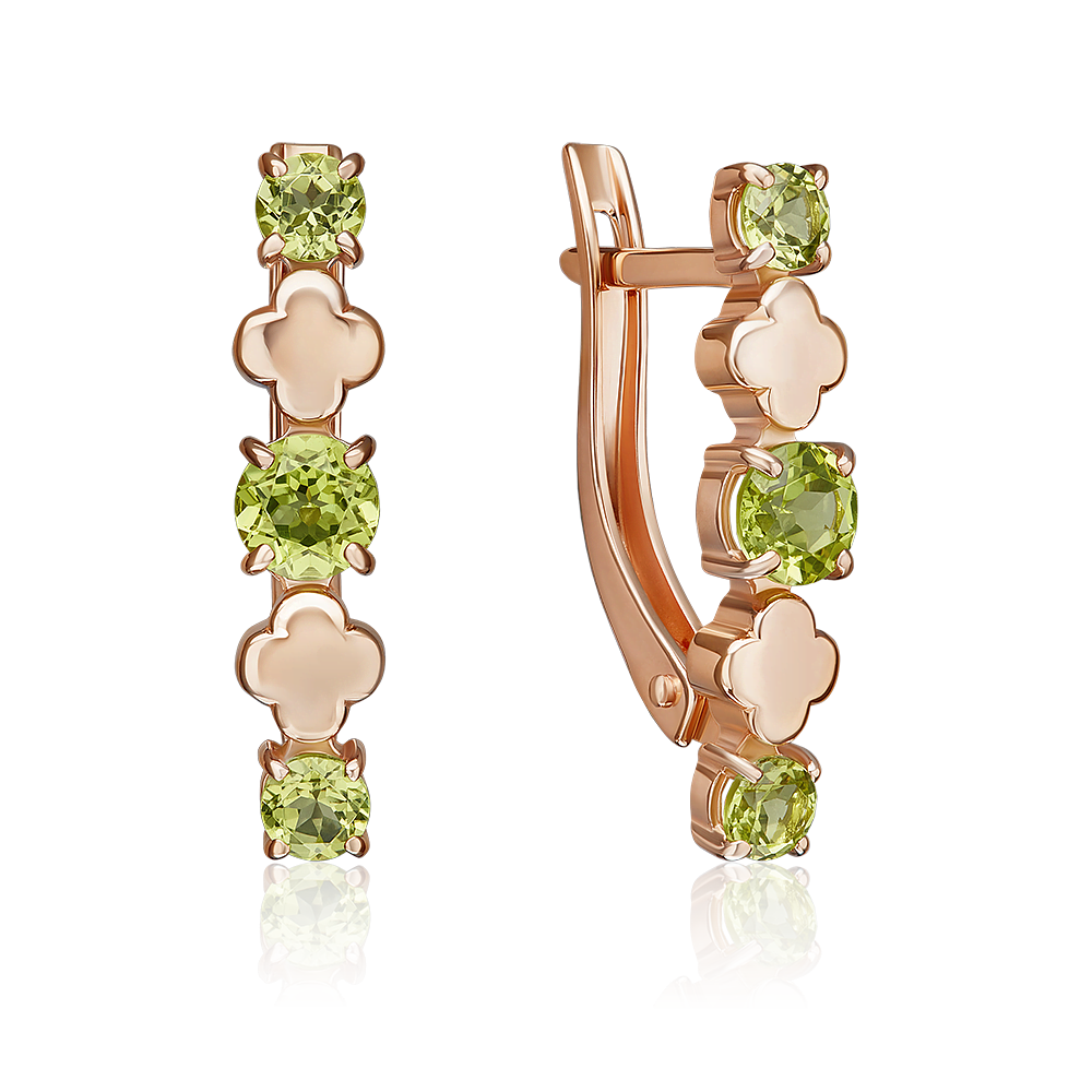 Серьги, красное золото, 585 проба, хризолит