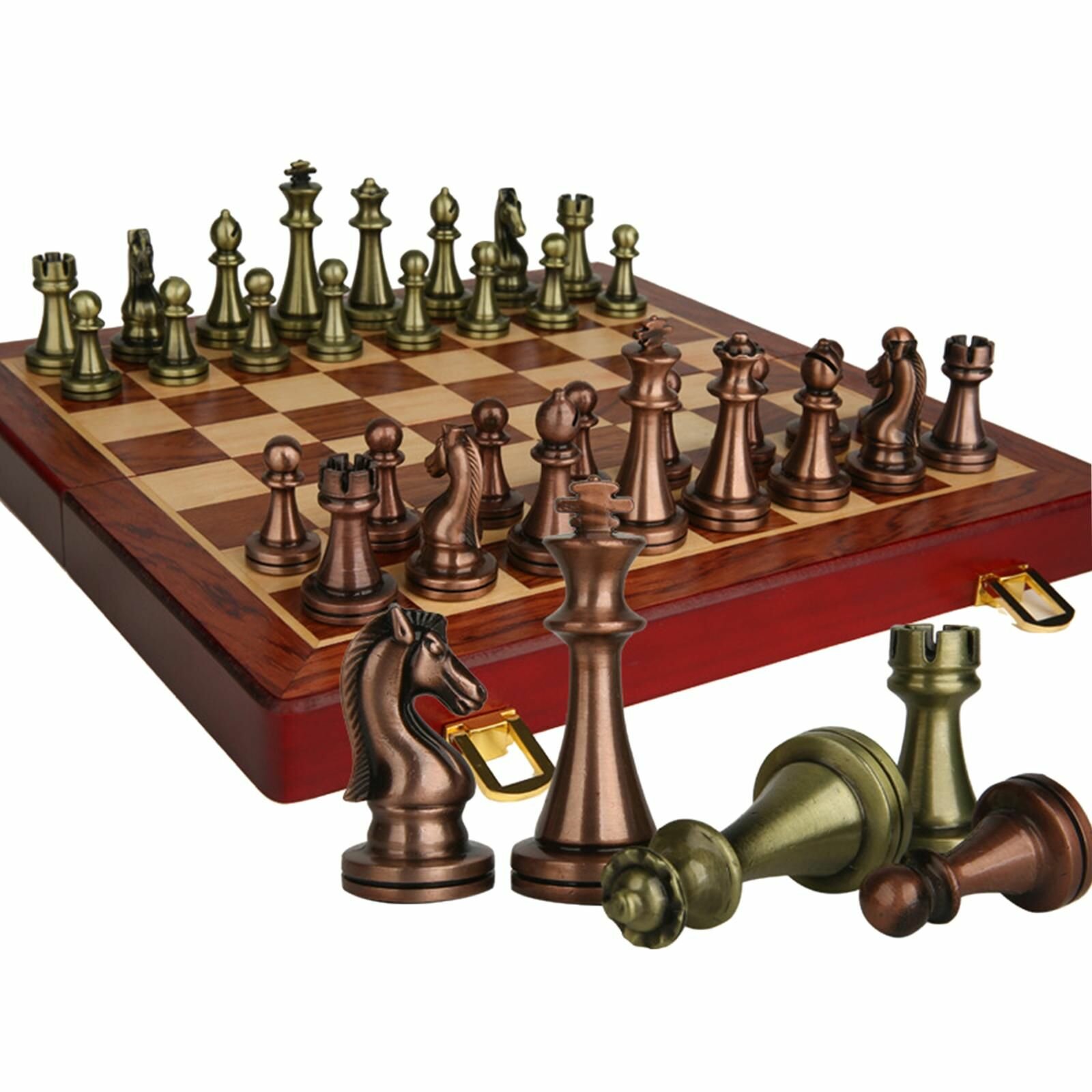 Металлические средневековые шахматы с шахматной доской 30x30x2,8 см