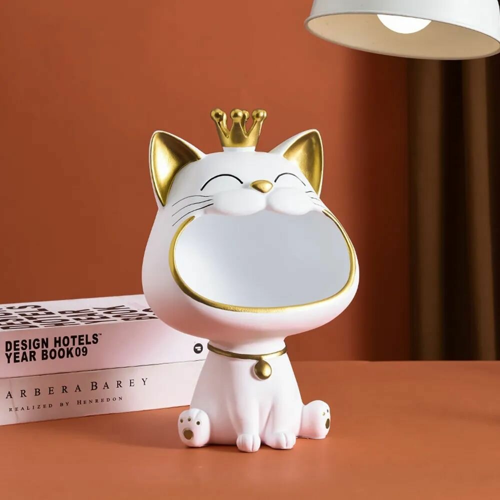 Футляр для хранения статуэток кошек из смолы, милые фигурки кошек в виде короны для учебы, офиса