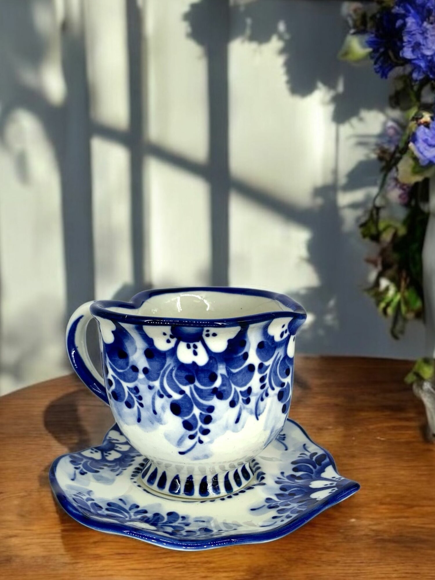 Чайная пара "Сердце" 200 мл фарфор гжель