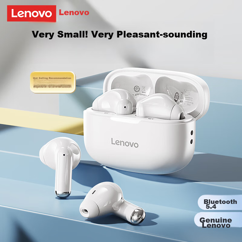 Lenovo True Wireless Bluetooth Earbuds, Semi In-Ear Headphones, Music Sports Gaming Headphones Bluetooth 5.4, Compatible with Apple Huawei Xiaomi Phones, EA110 Cherry Blossom White