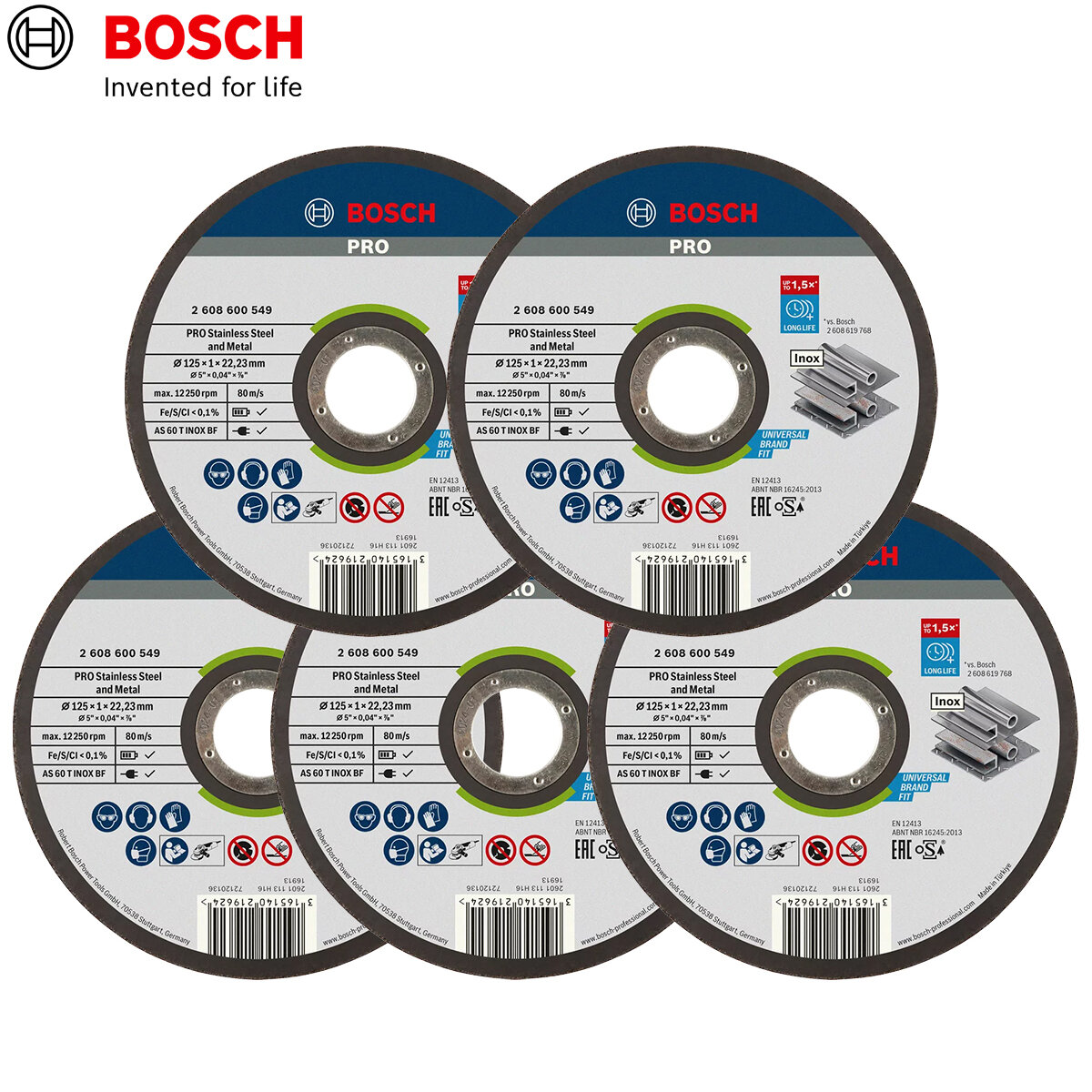 Круг отрезной Bosch 125 x 1 x 22.23 мм для резки металла, толщина 1 мм, посадочный диаметр 125 мм