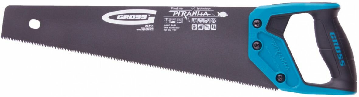 Ножовка по дереву с тефлоновым покрытием 400мм 11-12 TPI 3D мелкий зуб GROSS