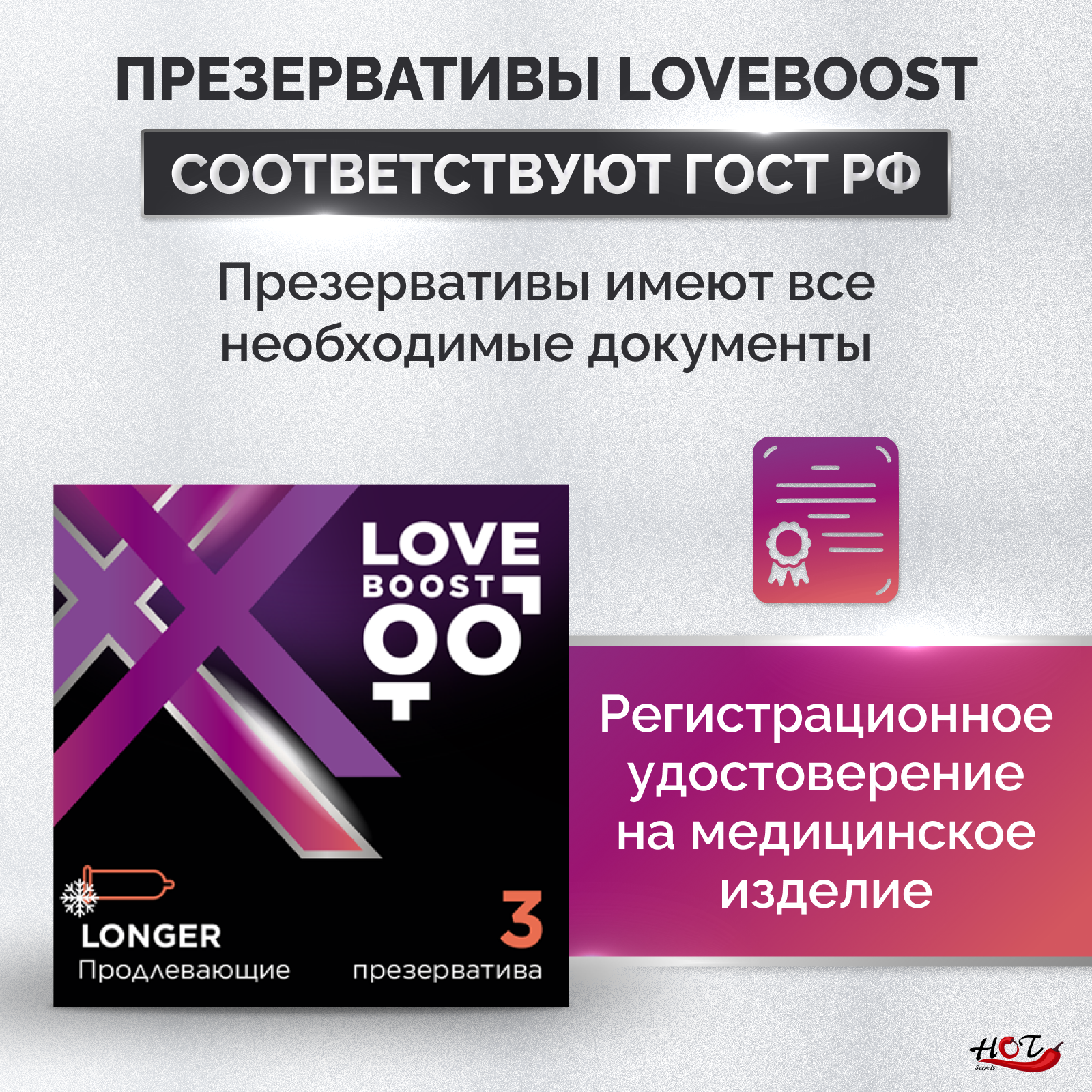 Презервативы «LoveBoost Longer» продлевающего действия №3 шт