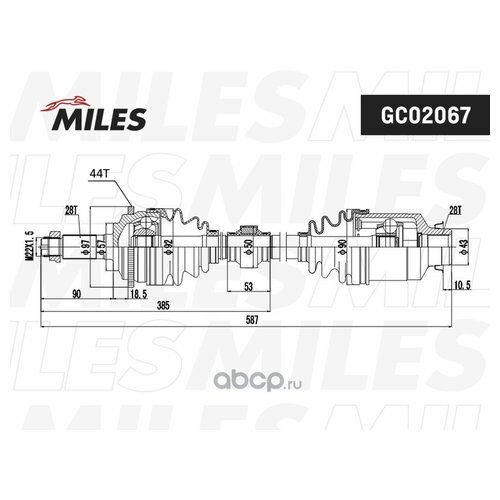 Привод в сборе mazda 6 2.0d 02- прав. (abs) MILES GC02067 для Mazda 6