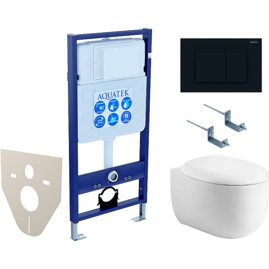 Комплект унитаза с инсталляцией Aquatek Set альтаир (рама Standard INS-0000012 с звукоиз. прокладкой+крепеж KKI-0000002+кнопкаKDI-0000012+унитаз альтаир AQ1980-00 с крышкой