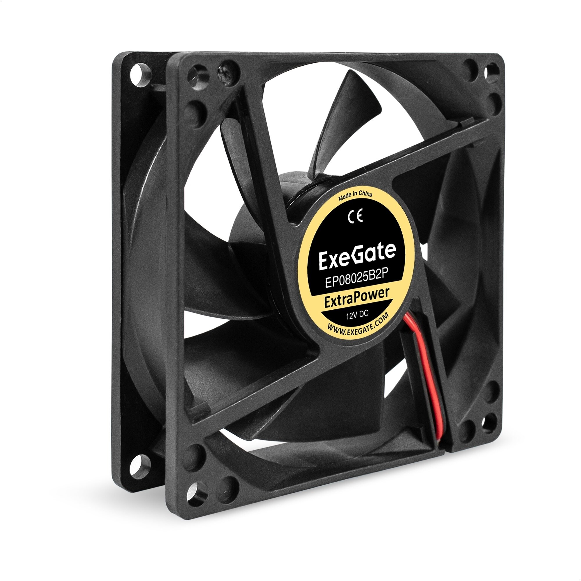 Вентилятор 12В DC ExeGate ExtraPower EP08025B2P (80x80x25 мм, 2-Ball (двойной шарикоподшипник), 2pin, 2900RPM, 29.5dBA)