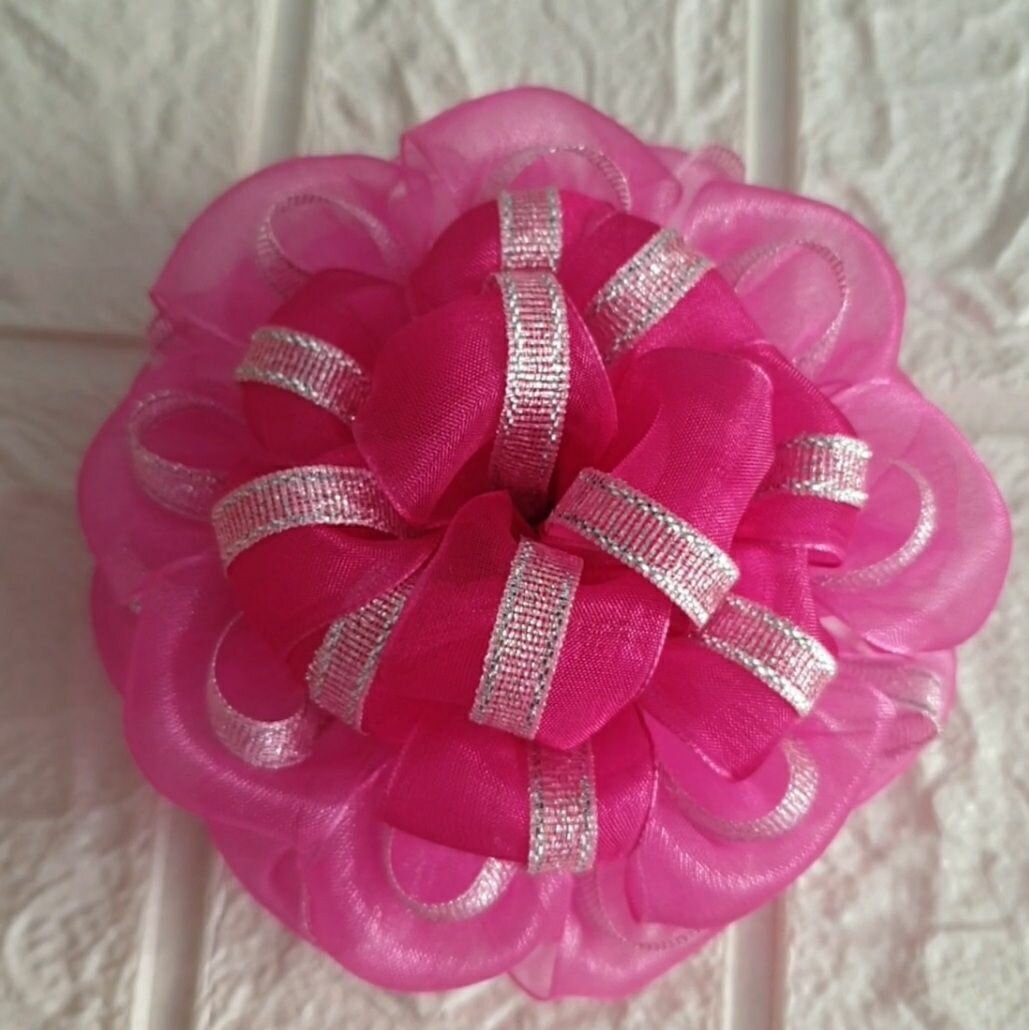 Бант для волос "Ярко-розовый", ручной работы, с люрексом, 12см