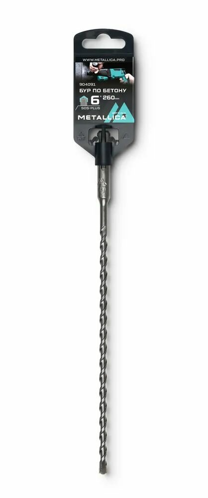 Бур по бетону SDS-plus METALLICA Optima 6х260/200 мм, напайка с центром, 2 спирали