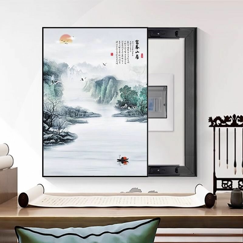 Картина для электросчетчика 50x70 см Кристальное зеркальное покрытие 4-слойная сборка Без сверления Стиль "Новый Китай"