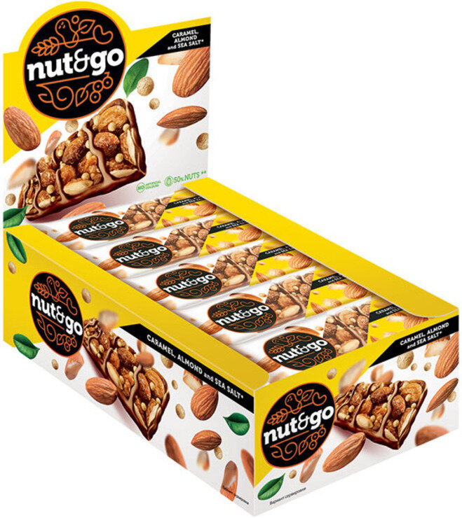 Батончик "Nut and Go" миндаль+соленая карамель, 18 шт. по 34 г