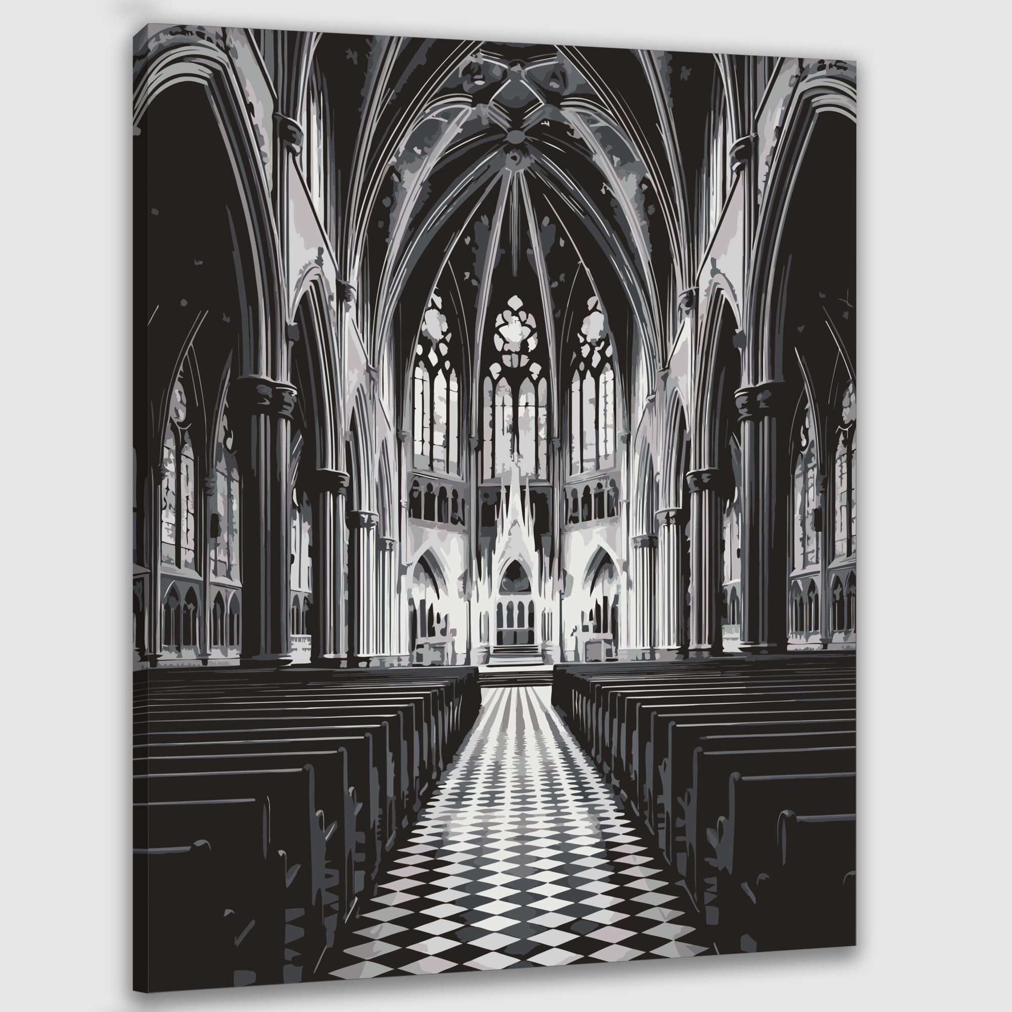 Картина по номерам 40x50 см, архитектурная фотография, исторический собор, черно-белая, величие, замысловатые детали