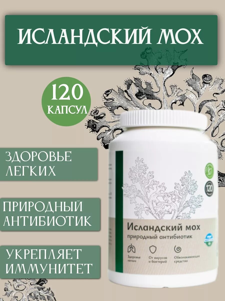 Исландский мох цетрария в капсулах, 120 капсул