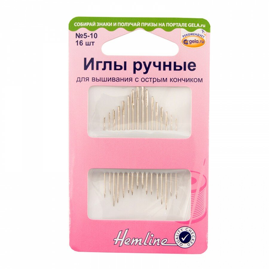 Иглы ручные для вышивания с острым кончиком, N5-10, 16 шт N 5-10, в наборе 32 мм - 41 мм HEMLINE 200.510