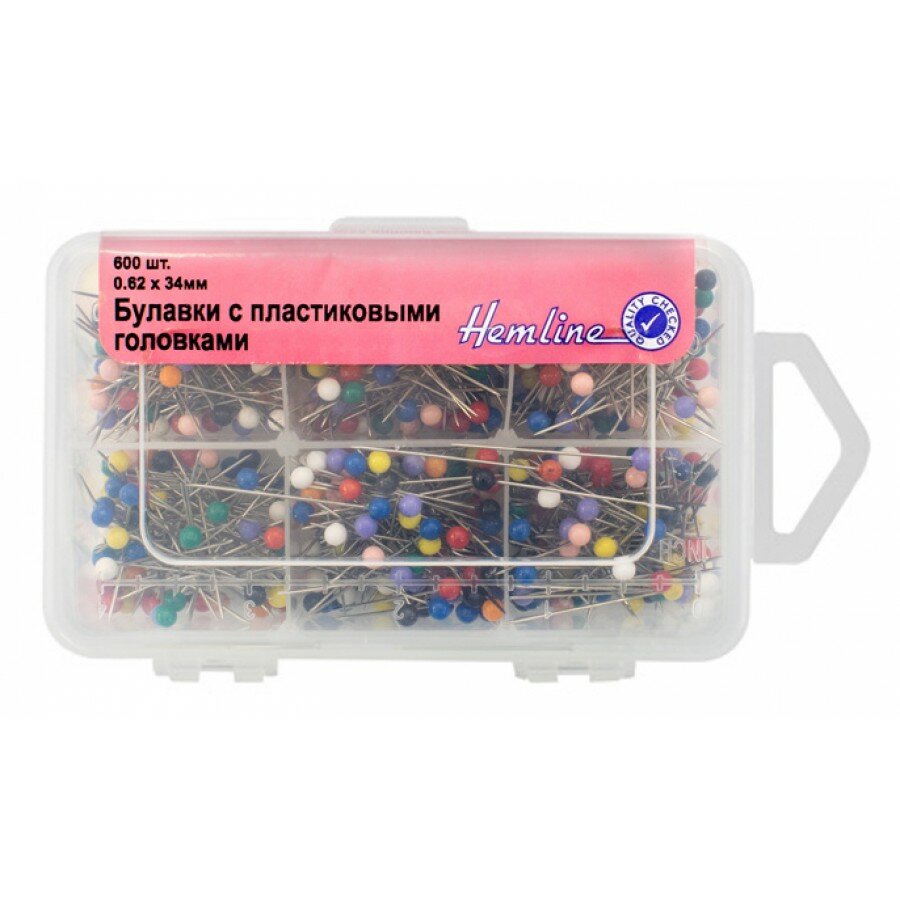 Булавки с цветными пластиковыми головками в органайзере 34 мм 0,62 мм HEMLINE 668.600