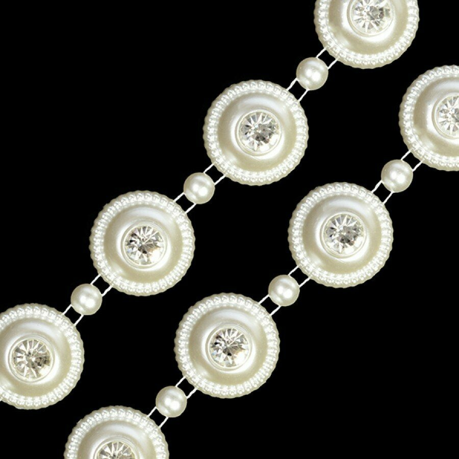 Бусины на нитях со стразами ABS-34 бусины ?20мм, ?6мм, стразы ?7мм уп. 9,14м