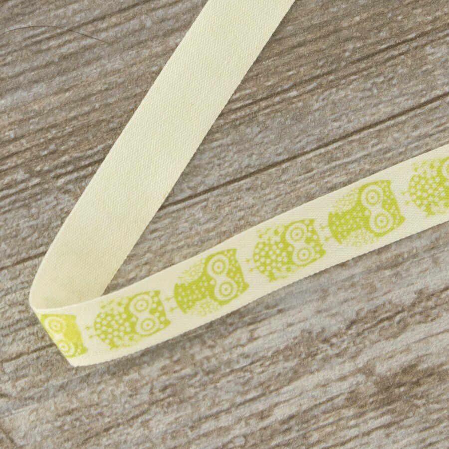 Лента хлопковая на картонной мини-катушке Совы 5 м зелёный HEMLINE VR15.057