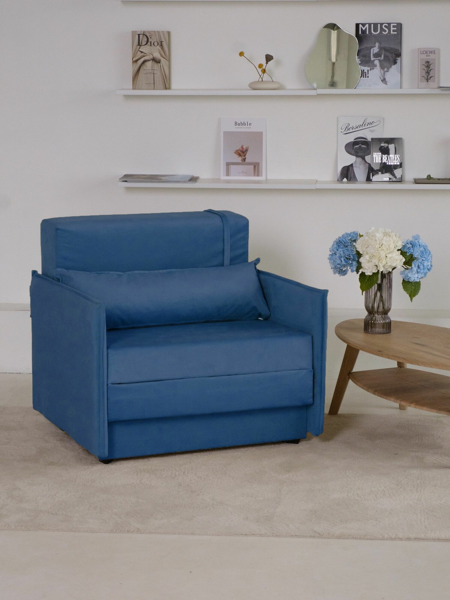 Кресло кровать раскладное Атлант велюр Zara indigo, 95х95х87 см