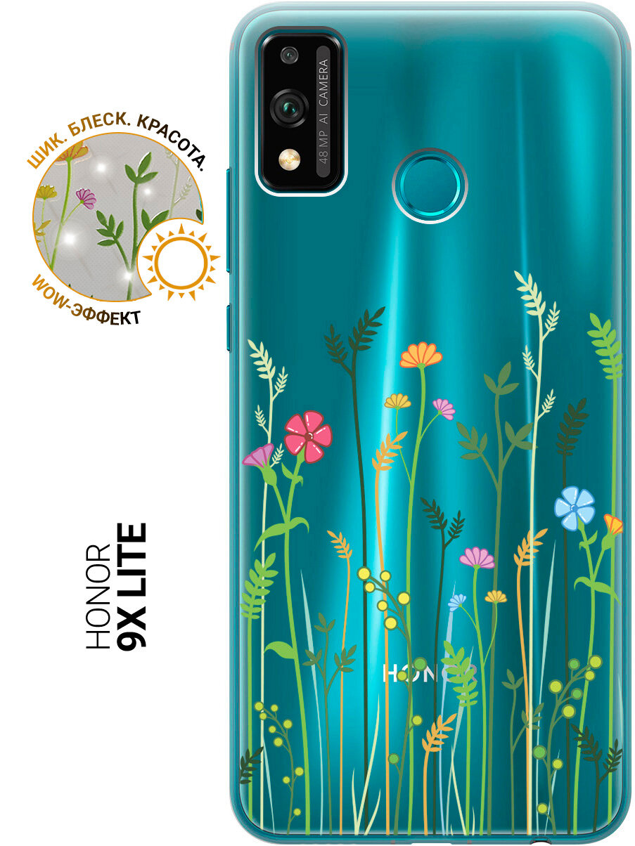 Ультратонкий силиконовый чехол-накладка ClearView для Honor 9X Lite с 3D принтом "Flowers & Fern"