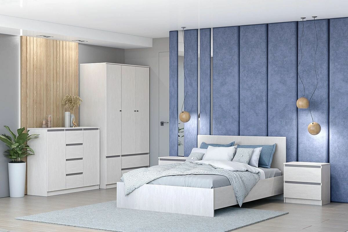 Комплект мебели для спальни МС Кэт 1 набор 1, ширина кровати 160 см, мебель в спальню, шкаф