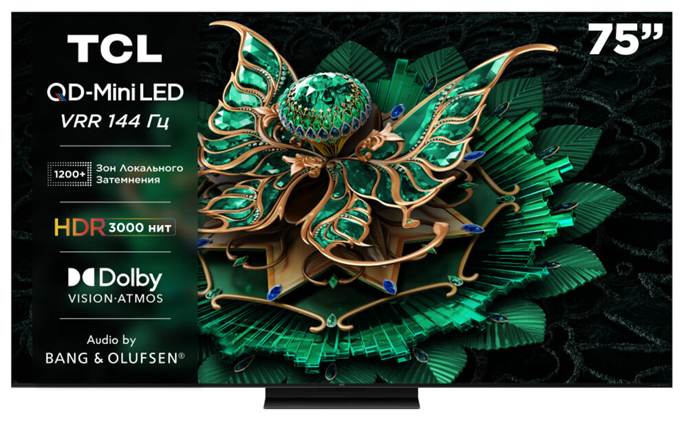 Телевизор TCL 75C7K, 75 дюймов, 4K Ultra HD, смарт ТВ, Google TV, черный