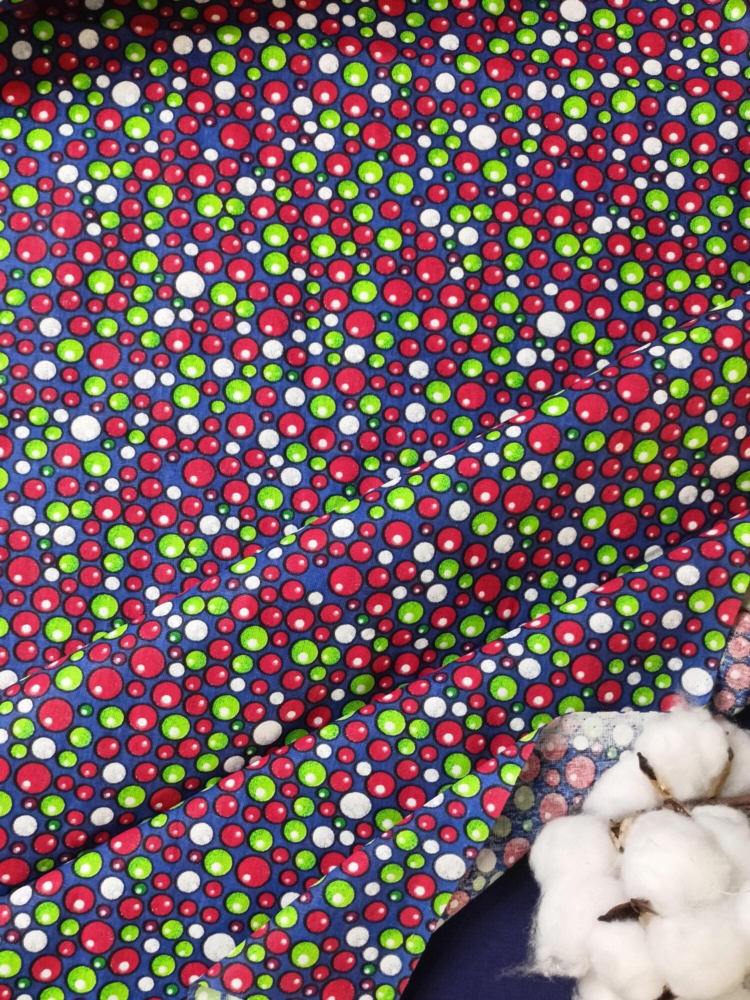 Бязь плательная "Домтекс35" 150*300см , плотность 120 г/м, цветные шарики на синем