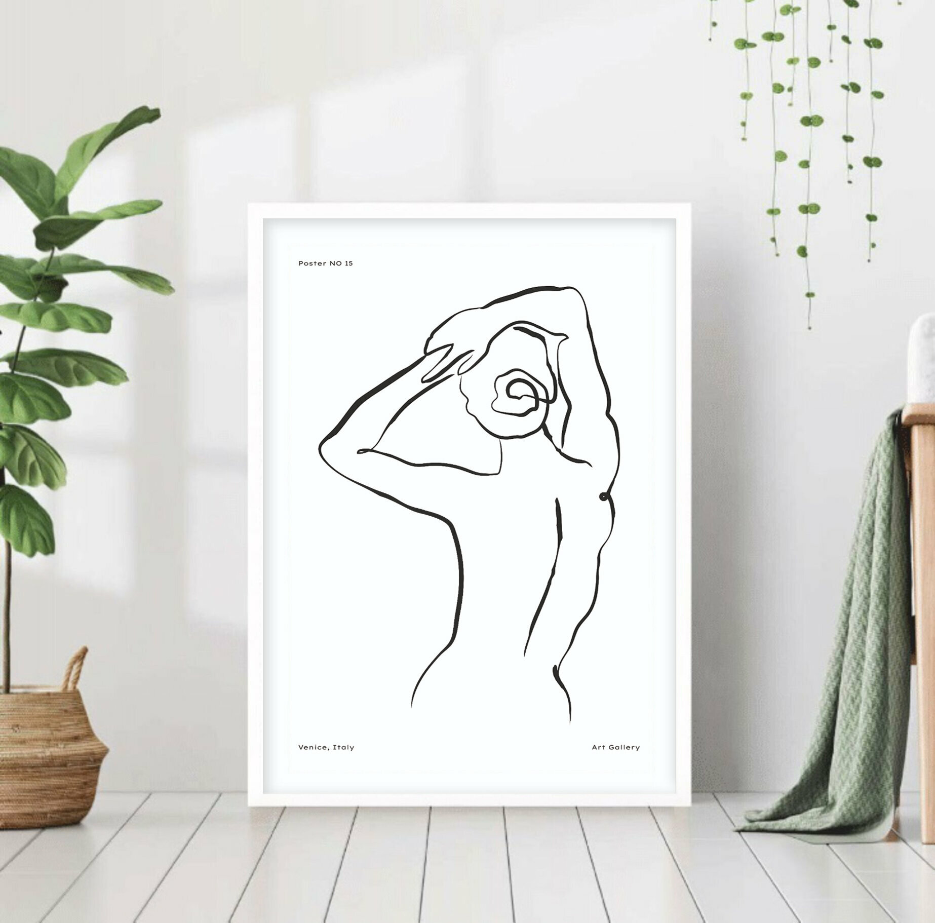 Постер "Девушка силуэт со спины" в белой рамке 40х50 см для интерьера на стену