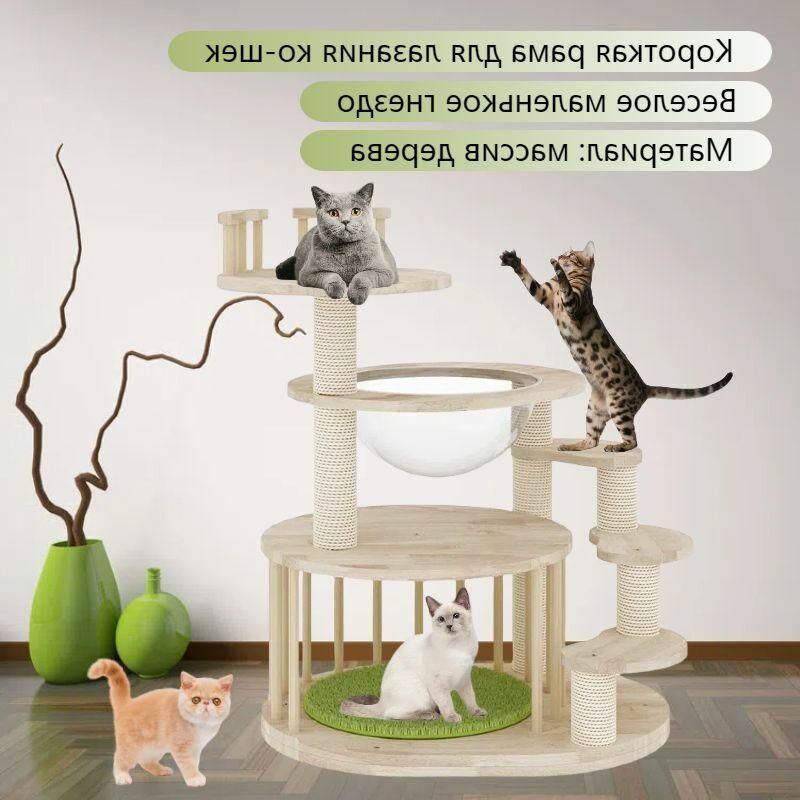 Аттракционы для кошек, включая скребущие столбы, космические капсулы и ступени, 59*77 см, цвет дерева