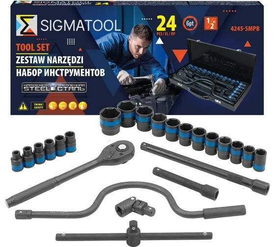 Набор инструментов 24 предмета 6гр 1/2" (8-32мм) в металлическом кейсе SIGMATOOL