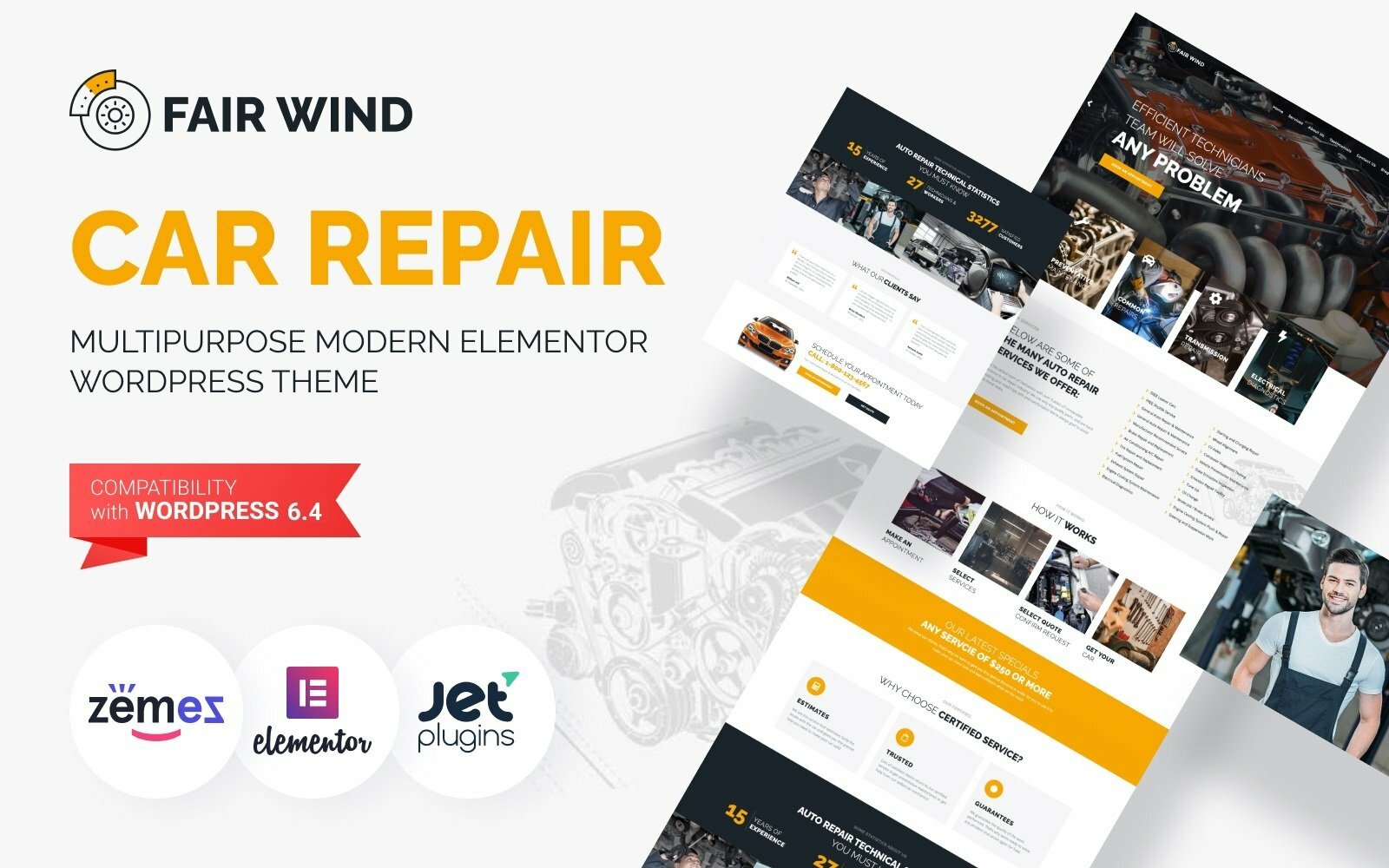 Подарочный сертификат на Шаблон для сайта Вордпресс с демоконтентом Fair Wind - Car Repair Modern WordPress Elementor Theme WordPress Theme
