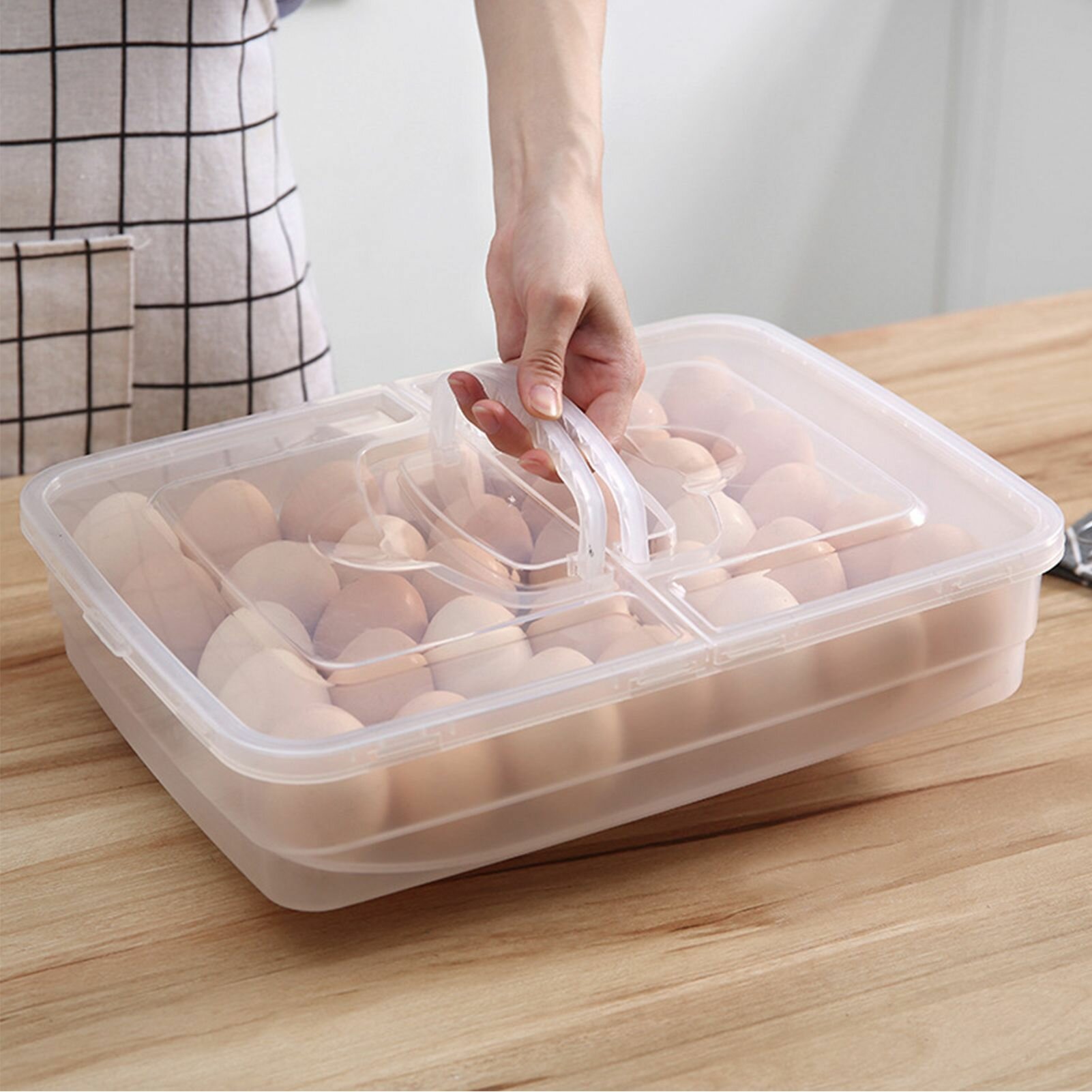 Органайзер для яиц на 34 ячейки — пластиковый контейнер для хранения и переноски с ручкой для дачи и магазина.