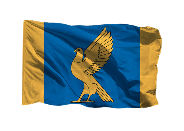 Флаг Кумертау на сетке, 100х150 см - для уличного флагштока