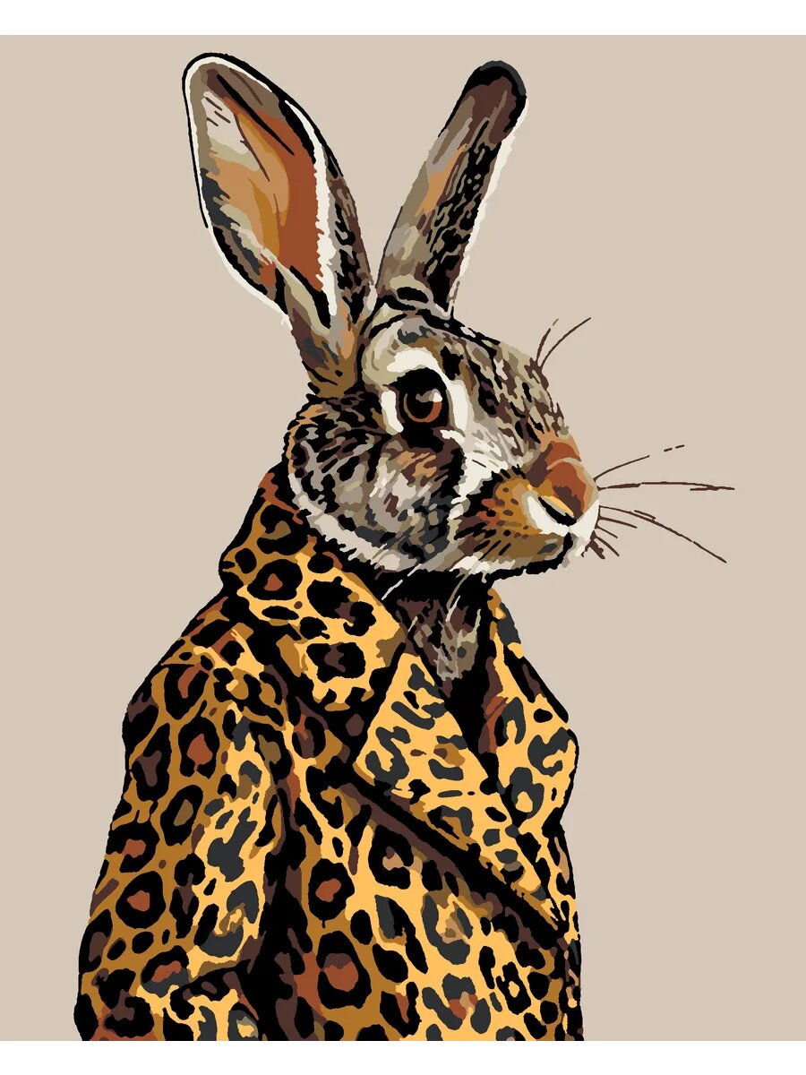 Картина по номерам "Заяц в шубе" от Тут рисуют, 40x50 см, холст на подрамнике, 14 цветов