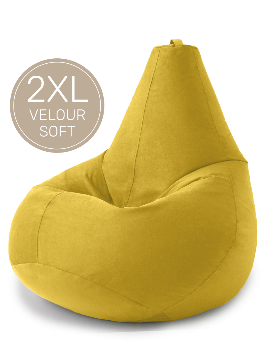 Кресло мешок Laavi Home кресло груша, размер ХXL, мебельный велюр, горчичный