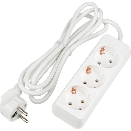 Удлинитель Uniel S-GCU3-2 WHITE Ultra, шнур 2м, 3 гнезда, 16A, с/з. Белый, UL-00010000